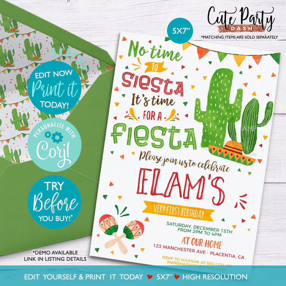 INSTANT DOWNLOAD EDITABLE Fiesta Birthday Invitation | Etsy