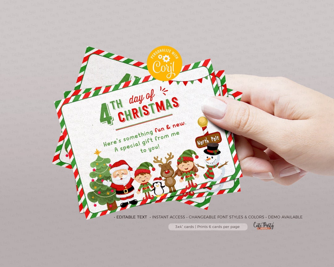 Editable 12 Days of Christmas Gift Tags, Printable Cards (instant ...