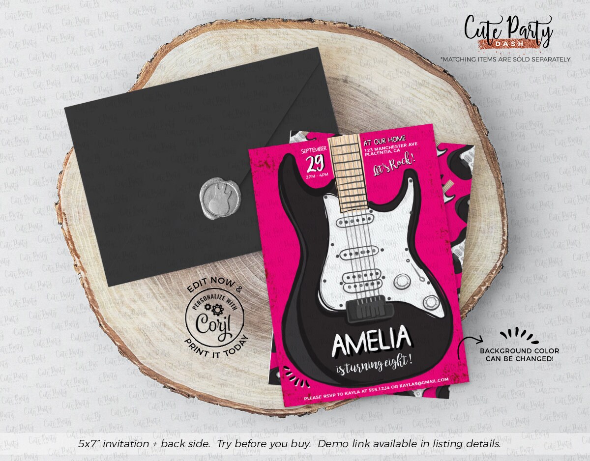 INSTANT DOWNLOAD EDITABLE Rock Star Party Invitation Pink - Etsy