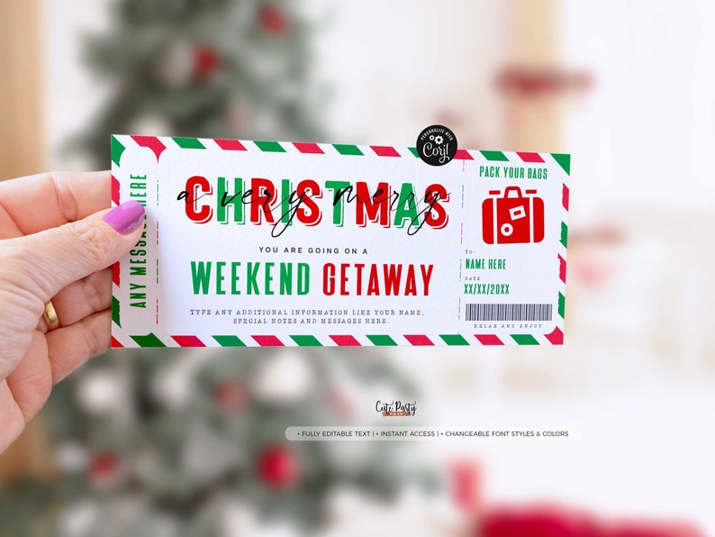 Christmas Weekend Getaway Voucher Template Surprise Trip Gift - Etsy