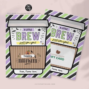 Halloween Coffee Gift Card Holder Template INSTANT DOWNLOAD Editable A ...
