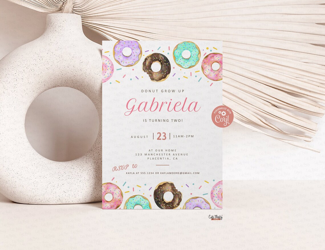 Donut Birthday Party Invitation Template Editable Printable - Etsy