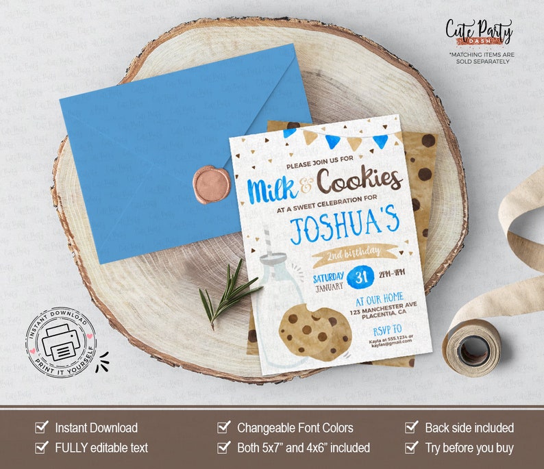 INSTANT DOWNLOAD EDITABLE Milk and Cookies Invitations Boy - Etsy