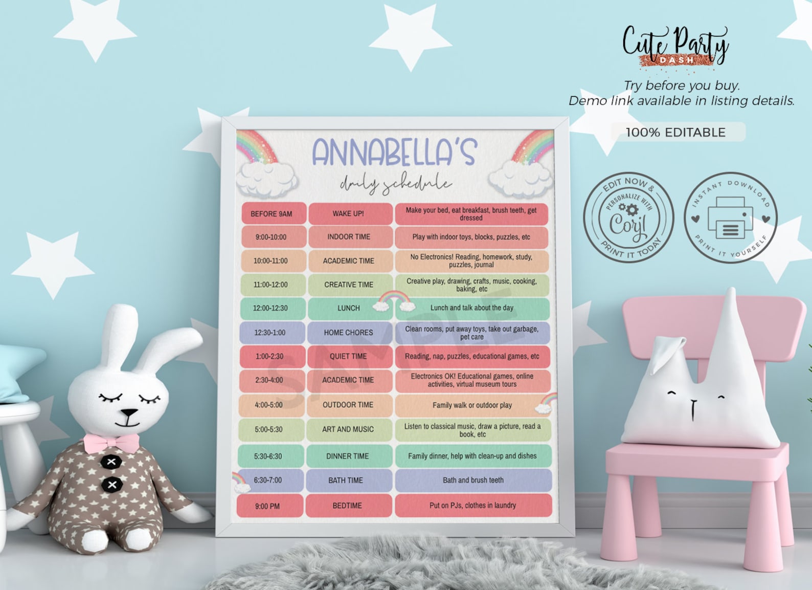 INSTANT DOWNLOAD EDITABLE Rainbow School Schedule Printable - Etsy