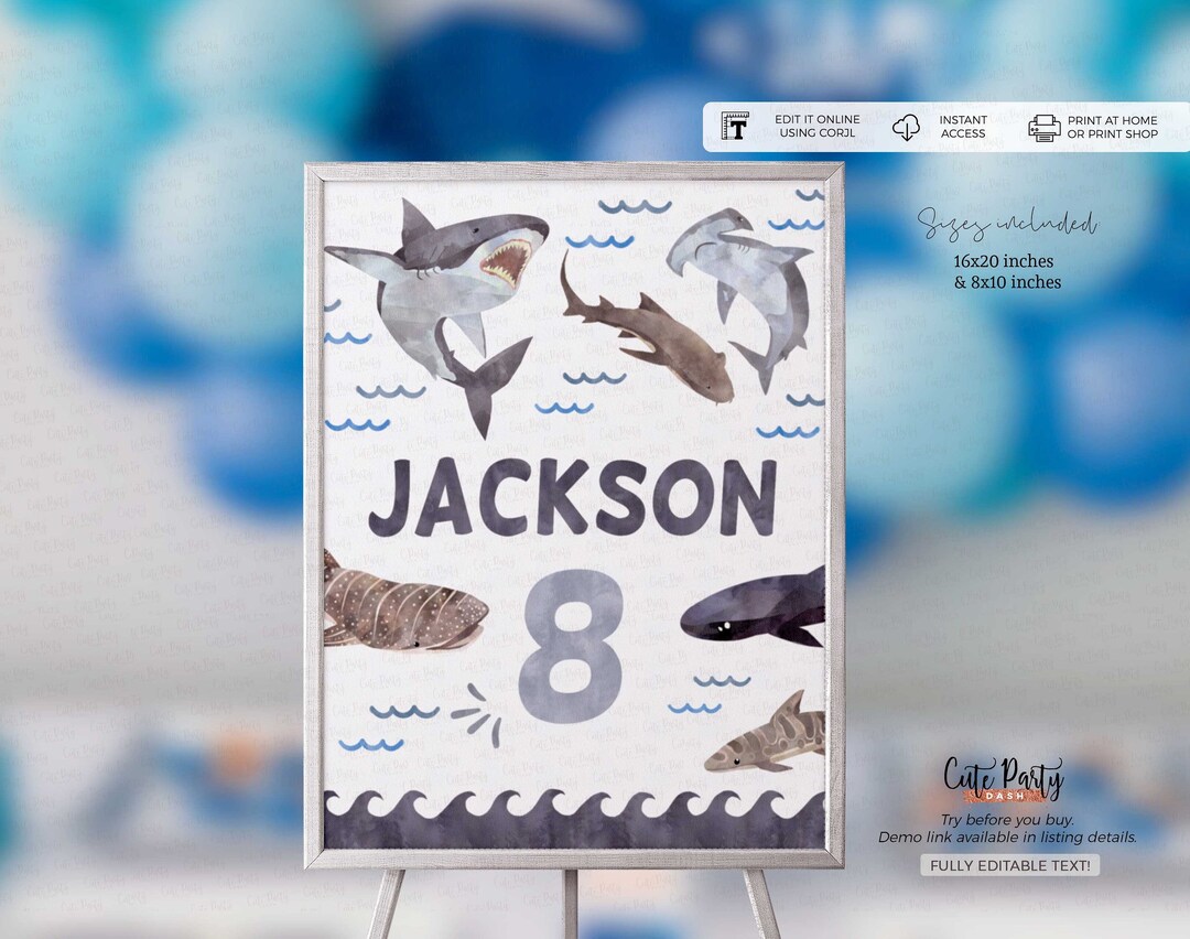 Shark Birthday Welcome Sign: Under the Sea Party Decor (digital ...