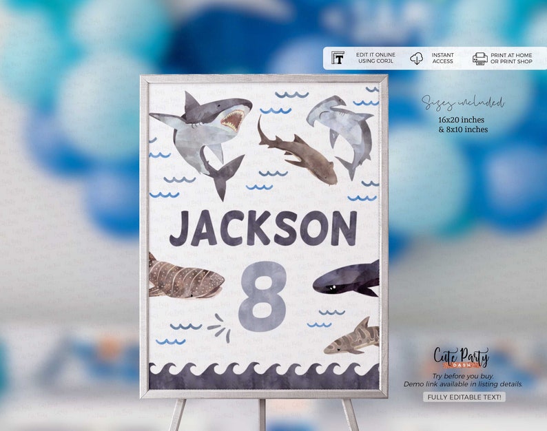 INSTANT DOWNLOAD Shark Birthday Welcome Sign Sharks Attack - Etsy