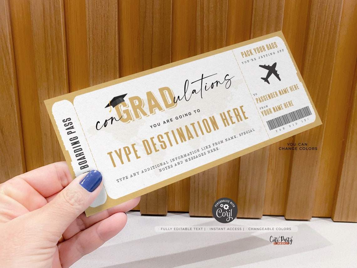 Editable Graduation Boarding Pass Template: Surprise Trip Gift (instant ...