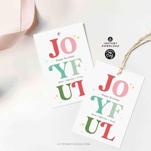 Joyful Christmas Gift Tag Printable INSTANT DOWNLOAD Happy Holidays ...