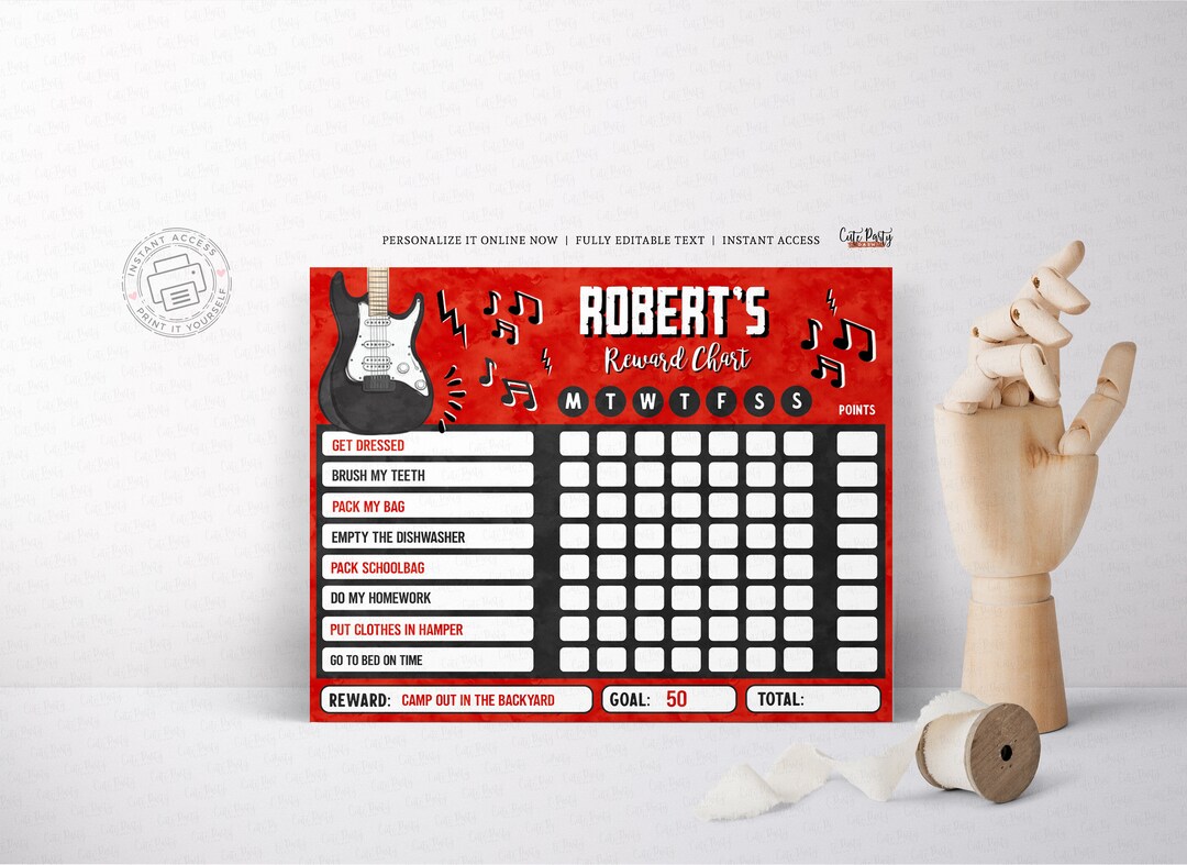 Editable Guitar Reward Chart for Kids Printable Rock'n Roll Incentive ...
