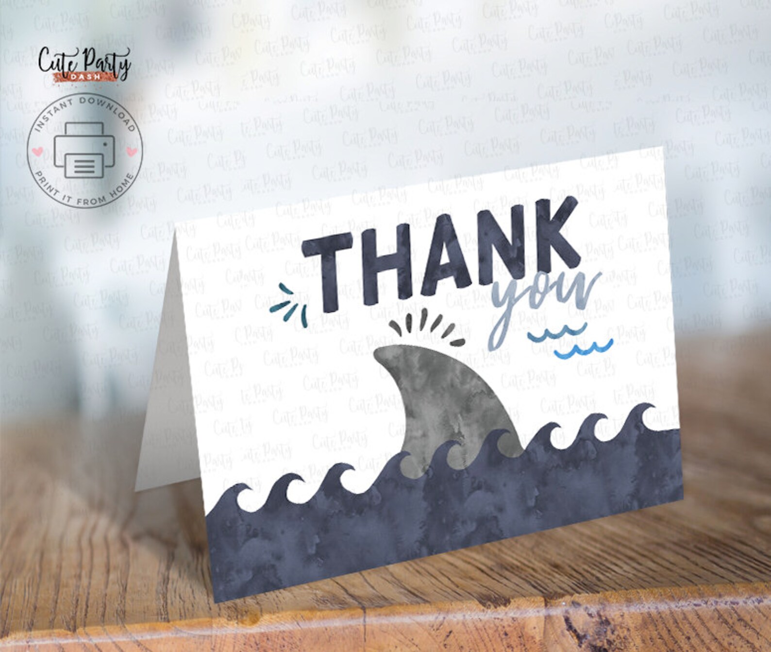 INSTANT DOWNLOAD Shark Birthday Party Thank You Card Pool | Etsy