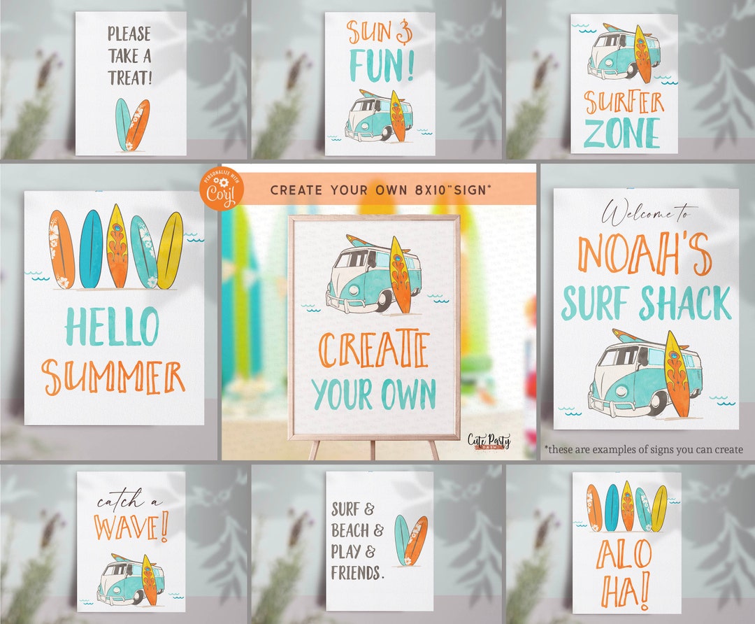 Surf Birthday Party Signs, Surf's up Baby Shower Signage, Party Decor ...