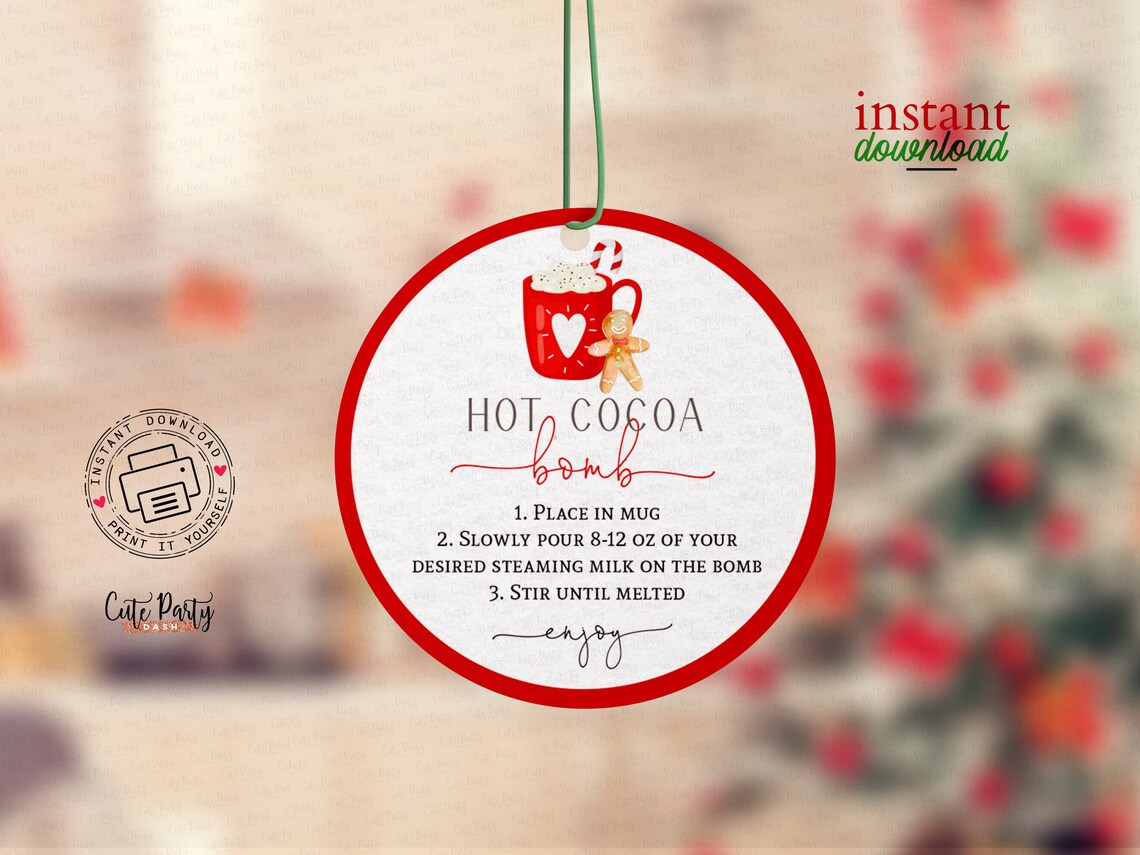 INSTANT DOWNLOAD Christmas Hot Chocolate Bomb Gift Tag - Etsy