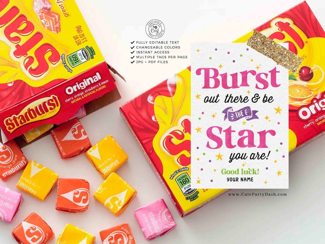 Editable Cheerleader Good Luck Treat Tag, Burst Out There Good Luck ...