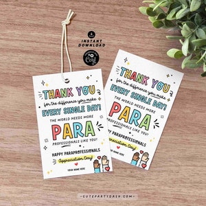 Paraprofessionals Day Gift Tags Printable INSTANT DOWNLOAD Editable ...