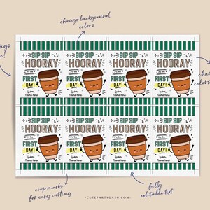 Sip Sip Hooray It's the First Day Gift Tag Template Editable Back to ...