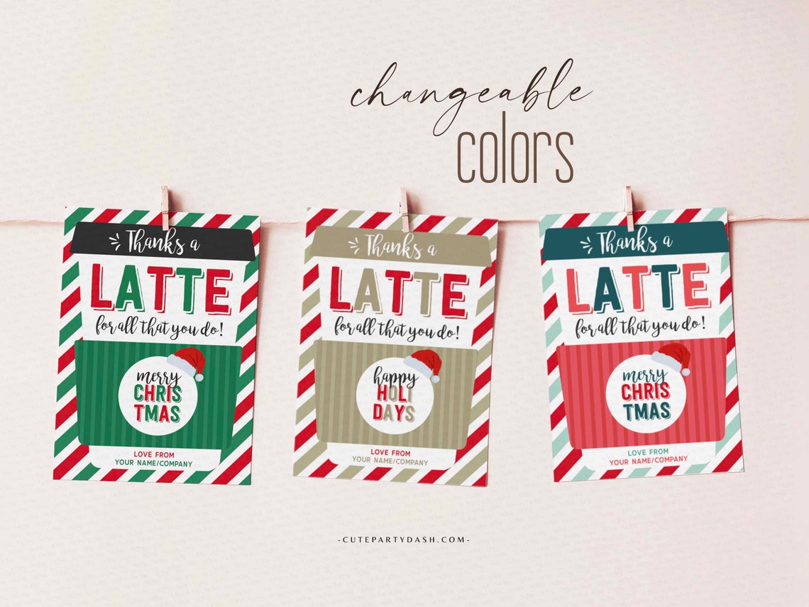 Editable Christmas Thanks a Latte Christmas Coffee Gift Card - Etsy
