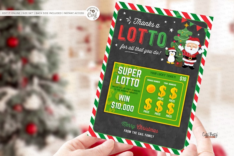 Editable Christmas Thanks a Lotto Lottery Gift Card Holder - Etsy