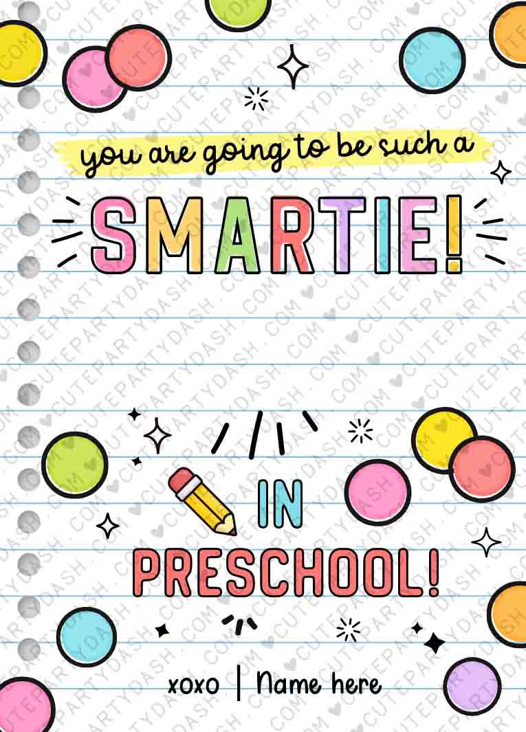 First Day of School Candy Tag: Editable Smartie Treat (digital Download ...