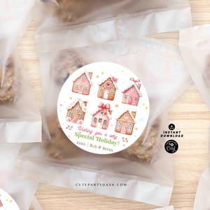 Pink Gingerbread House Gift Tag INSTANT DOWNLOAD Sweet Christmas Favor ...