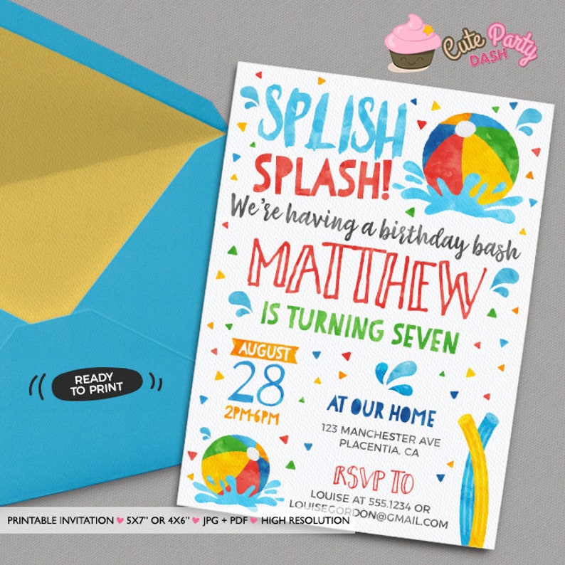 INSTANT DOWNLOAD EDITABLE Pool Party Birthday food card | Etsy