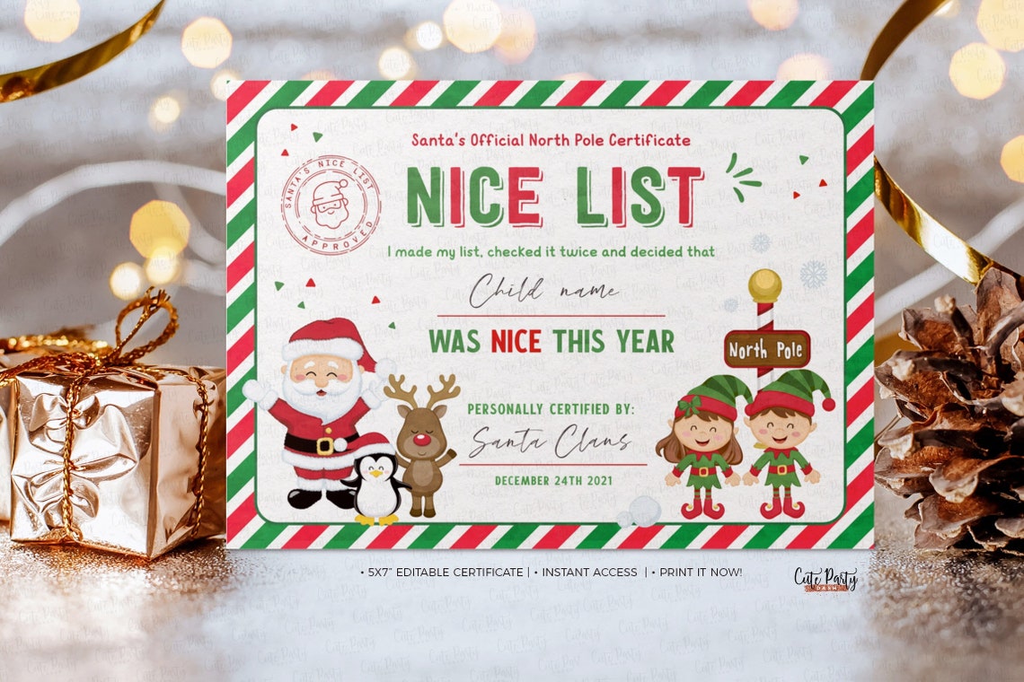 EDITABLE Santa Claus Official Nice List Certificate Letter | Etsy