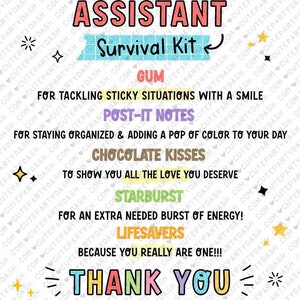 Administrative Assistant Survival Kit Tag: Printable Thank You Card ...