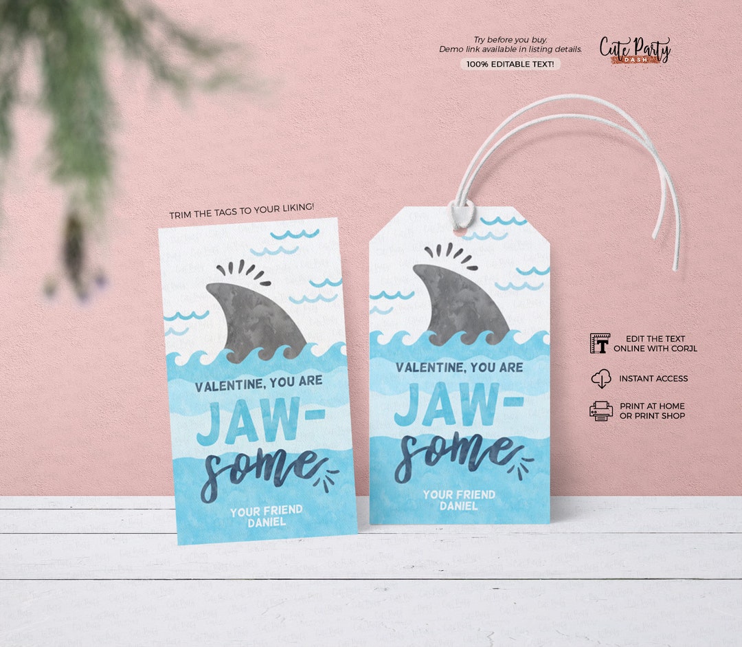 INSTANT DOWNLOAD, Valentine Shark Tags, Valentine's Day Card for Kids ...