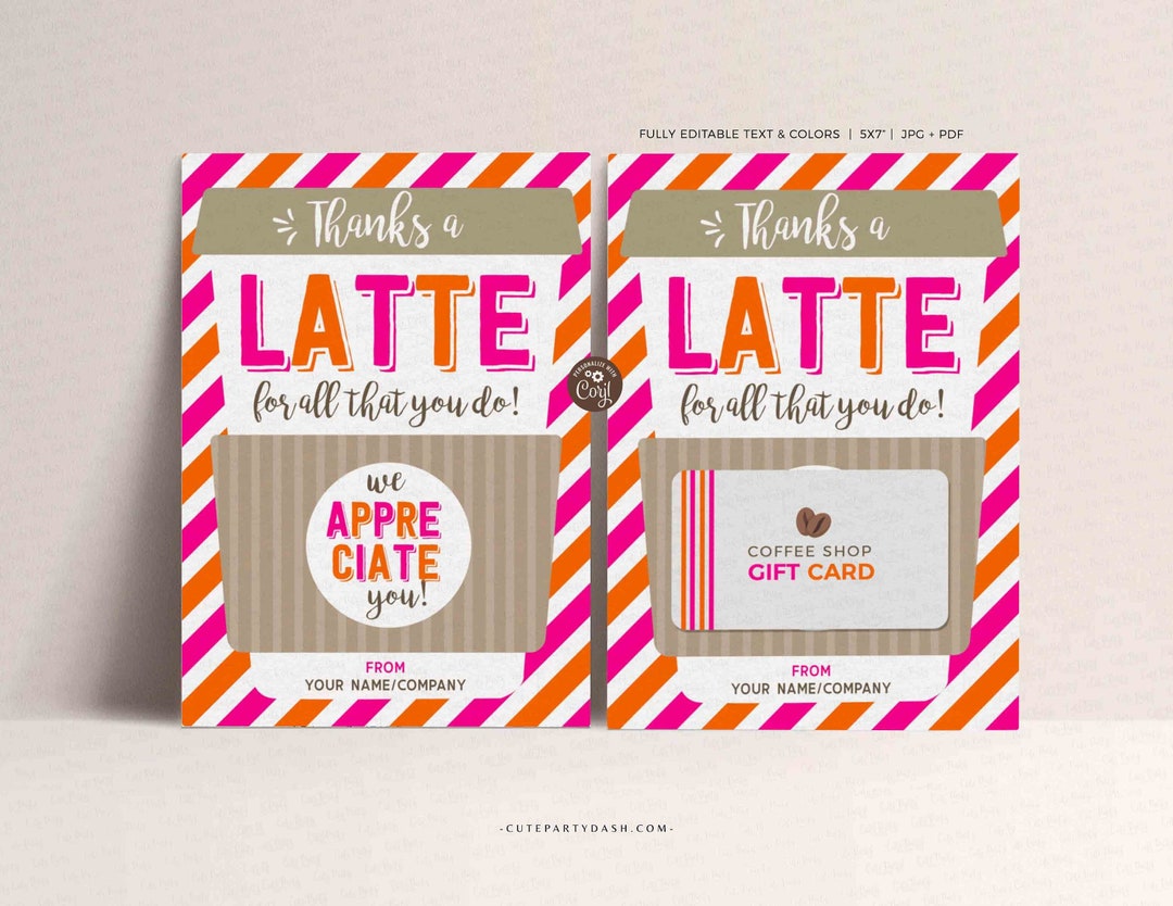 Editable Thanks a Latte Card Coffee Holder Template, Teacher ...