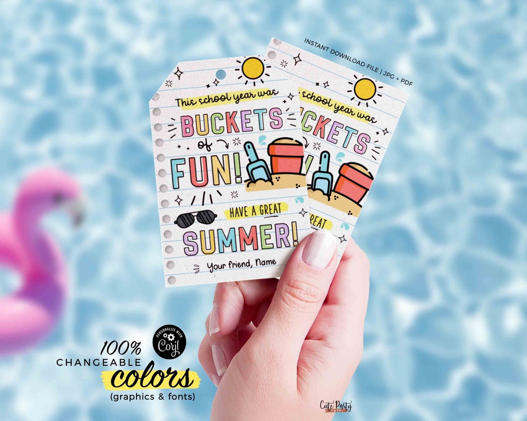 Editable Summer Gift Tag: Buckets of Fun, End of School Year (digital ...