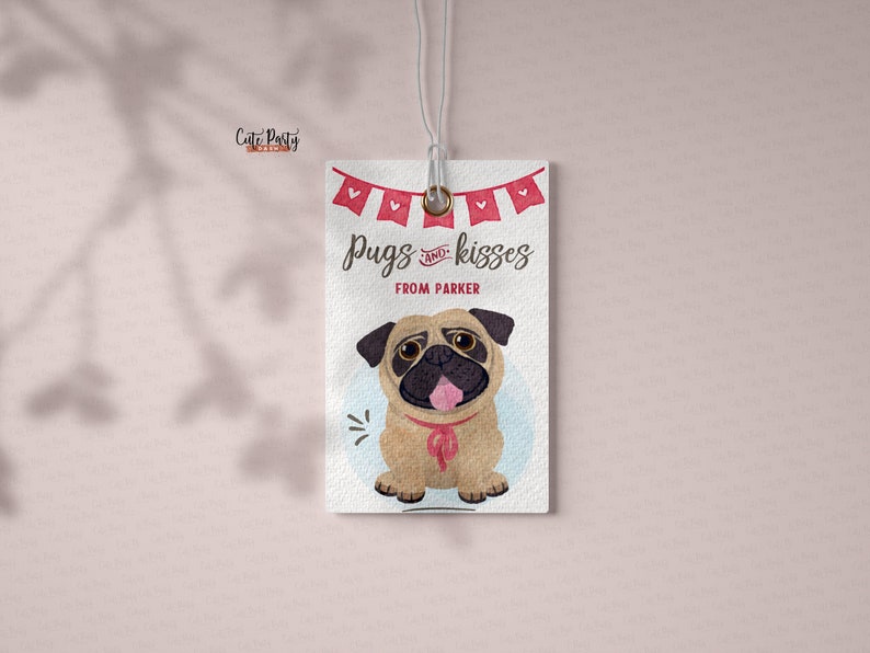 INSTANT DOWNLOAD Pug Valentine's Day Gift Tag Watercolor | Etsy