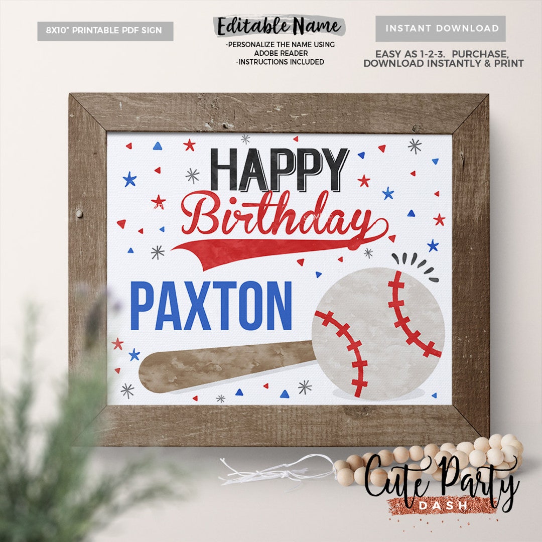 INSTANT DOWNLOAD - EDITABLE Baseball Birthday Welcome Sign Baseball ...