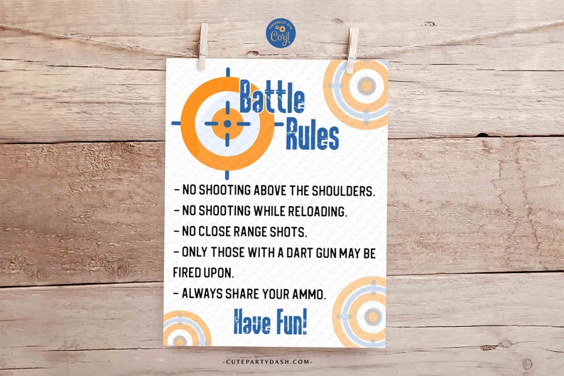 EDITABLE Dart Birthday Party Printable Battle Rules Sign Dart - Etsy