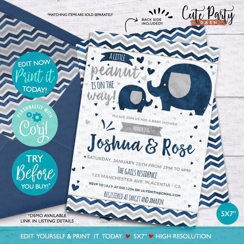 INSTANT DOWNLOAD EDITABLE Elephant Baby Shower invitation | Etsy
