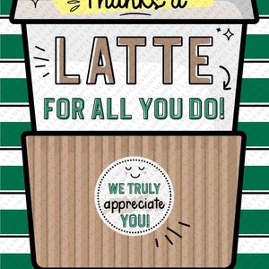 Thanks a Latte Gift Card Holder Coffee Thank You Teacher Card Template ...