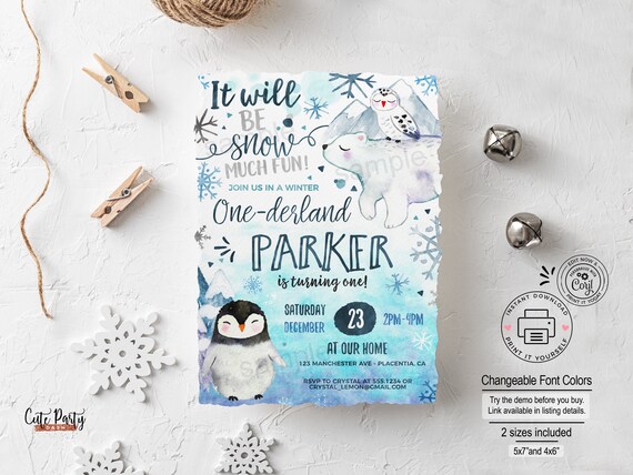 EDITABLE Winter ONEderland Birthday invitation watercolor | Etsy
