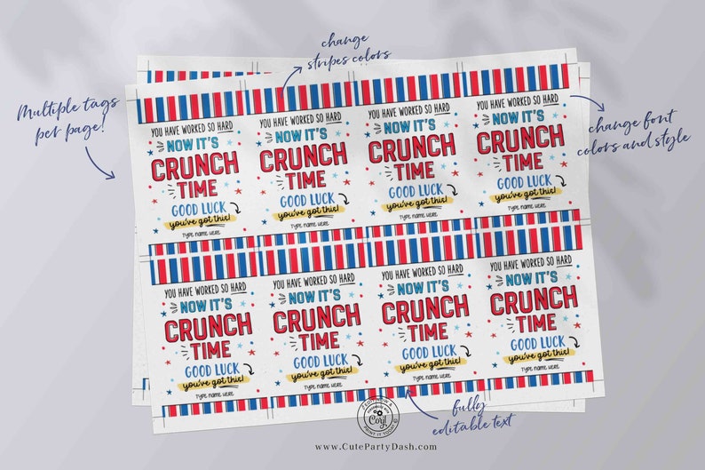Editable Crunch Time Good Luck Printable Treat Tag Team - Etsy