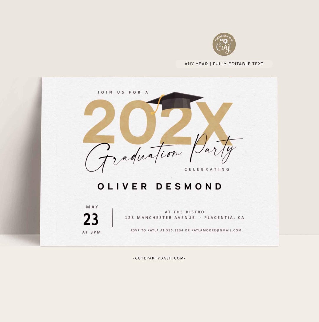 Modern Graduation Party Invitation Template: Editable 5x3.5" (digital ...