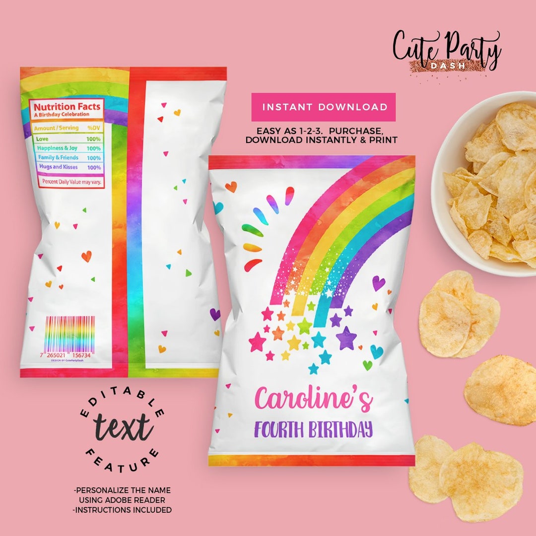 INSTANT DOWNLOAD, Editable Rainbow Printable Chip Bag, Colorful Rainbow ...