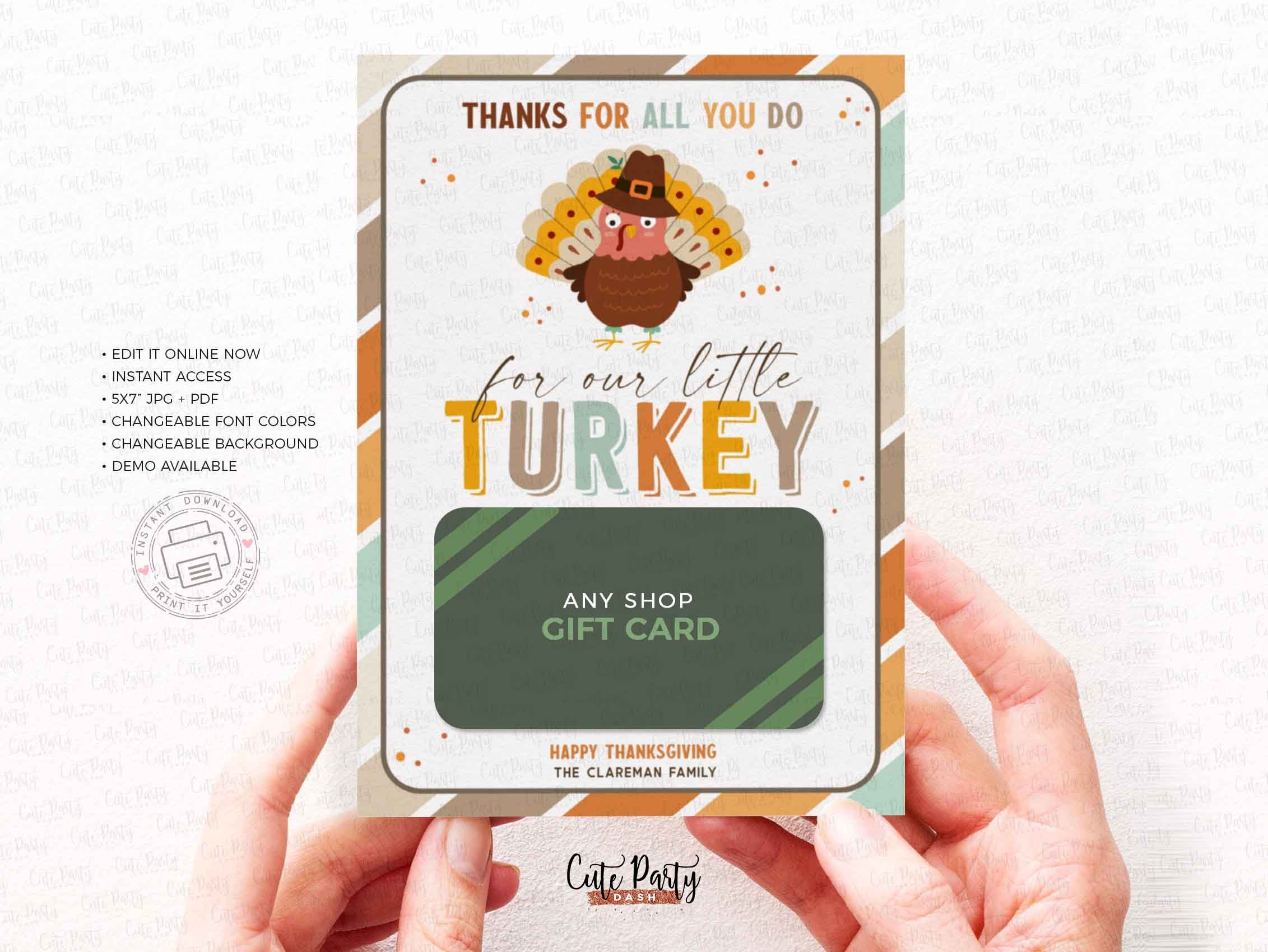 Editable Teacher Thanksgiving Gift Card Holder Template Thank - Etsy