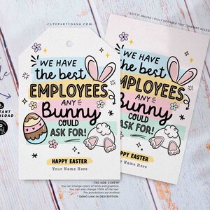 Employee Appreciation Happy Easter Gift Tag Printable INSTANT DOWNLOAD ...