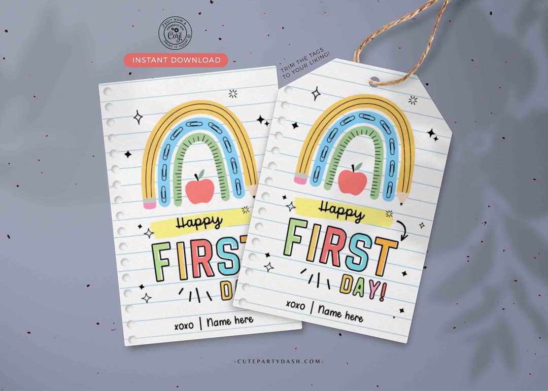 Editable First Day of School Gift Tag: Rainbow Design (instant Download ...