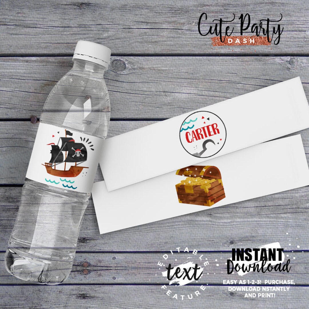 INSTANT DOWNLOAD, EDITABLE Pirate Birthday Water Labels Pirate Birthday ...