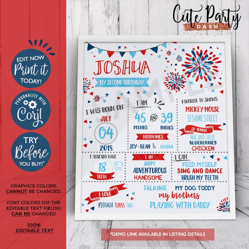 INSTANT DOWNLOAD EDITABLE Red White and Two 4th of July | Etsy