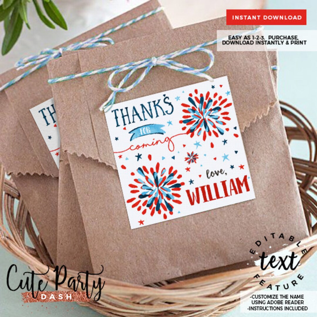 INSTANT DOWNLOAD, EDITABLE 4th of July Favor Tags Thank You Tag ...