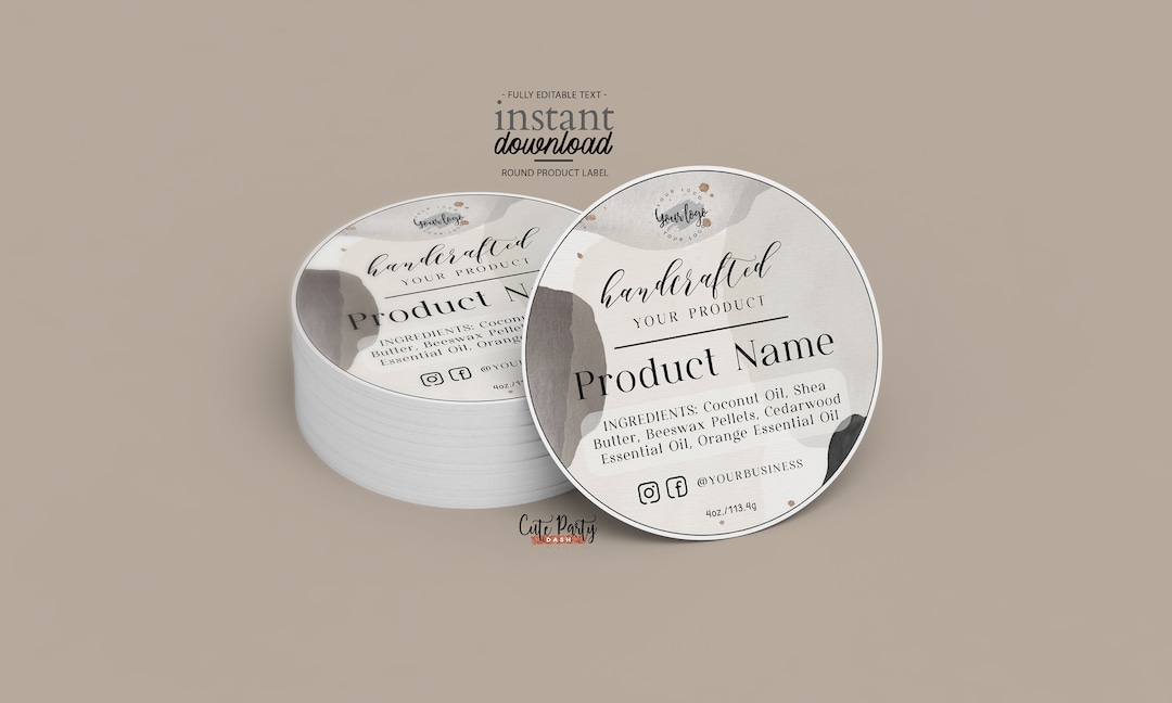 Round Product Label Editable Template, INSTANT DOWNLOAD, Add Your Logo ...