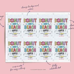 Donut Worry Beach Happy Gift Tag Printable (INSTANT DOWNLOAD) - Etsy