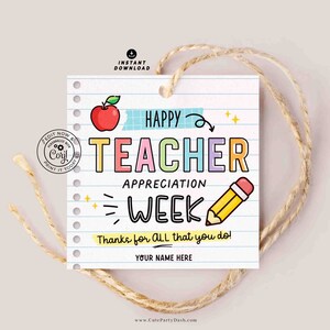 Teacher Appreciation Week Gift Tag Printable INSTANT DOWNLOAD Gift for ...