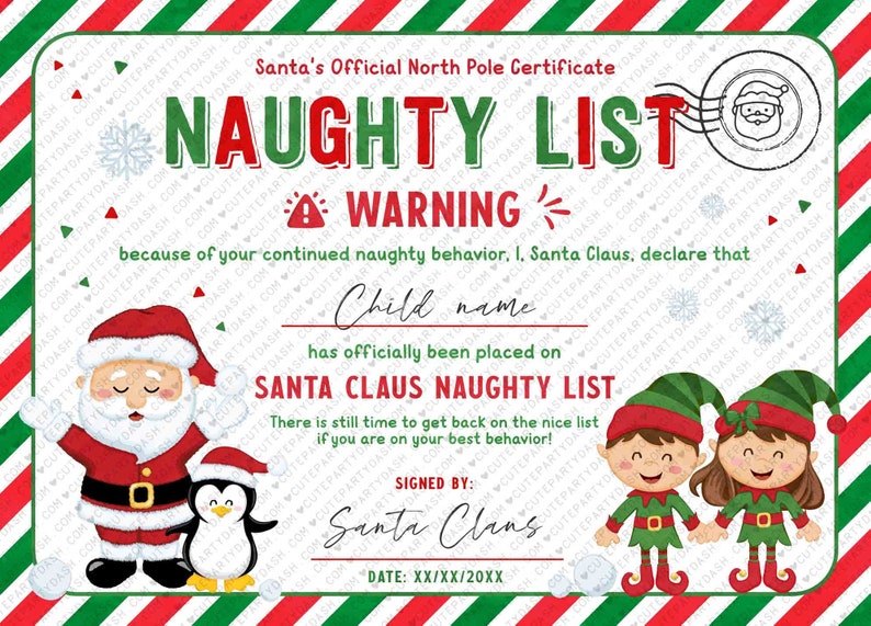 Editable Santa Naughty List Certificate (digital Download) - Etsy