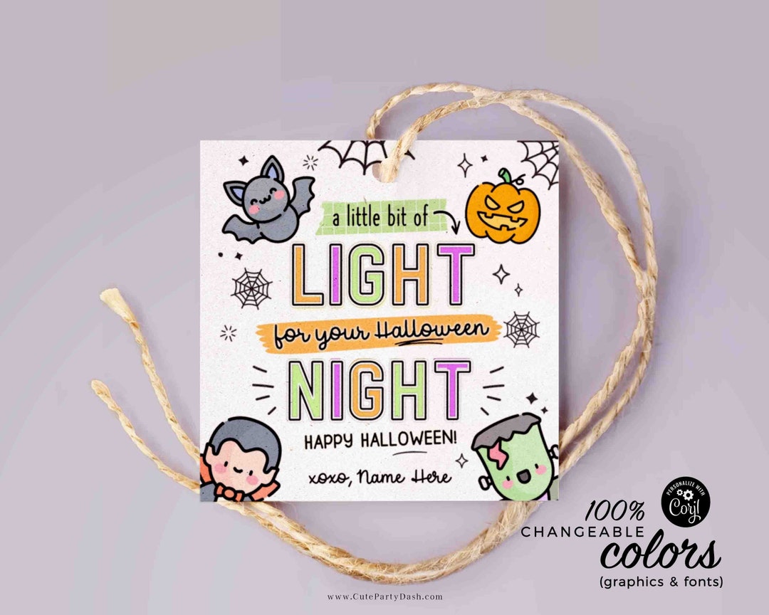 EDITABLE Halloween Treat Tag INSTANT DOWNLOAD Light Your Halloween ...