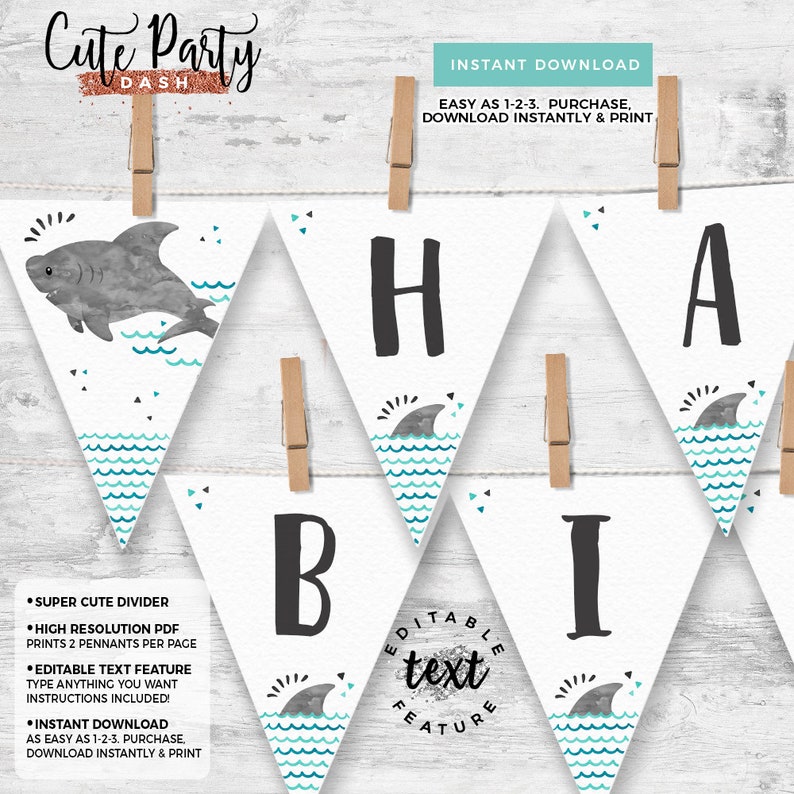 INSTANT DOWNLOAD EDITABLE Shark Birthday Decorations Welcome - Etsy